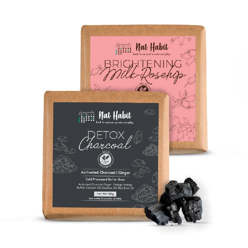 Nat Habit Brightening Milk-Rosehip & Detox Charcoal Butter Bath Soap 125 g